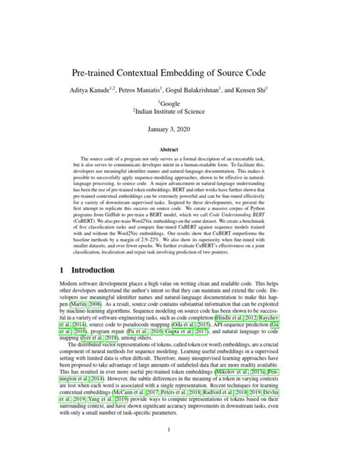 2019 Iclr Cubert Pre Trained Contextual Embedding Of Source Code Pdf Machine Learning