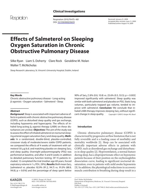 Pdf Effects Of Salmeterol On Sleeping Oxygen Saturation In Chronic Obstructive Pulmonary Disease