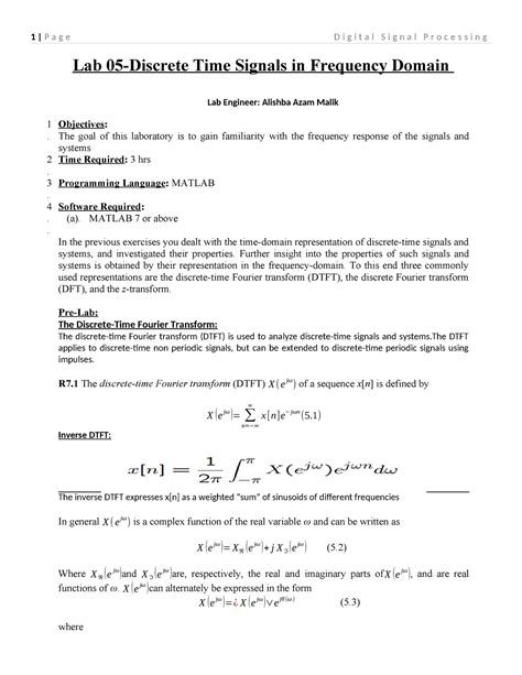 Lab 05 Dsp Z Transform Lab 05 Discrete Time Signals In Frequency Domain Lab Engineer