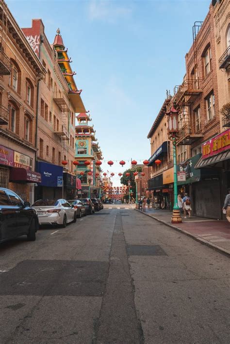 Chinatown San Francisco Street Scene With Red Lanterns Editorial