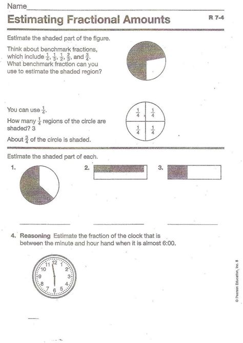 5th Grade At Sage Hills 7 4 Math Homework Estimating Fraction Amounts