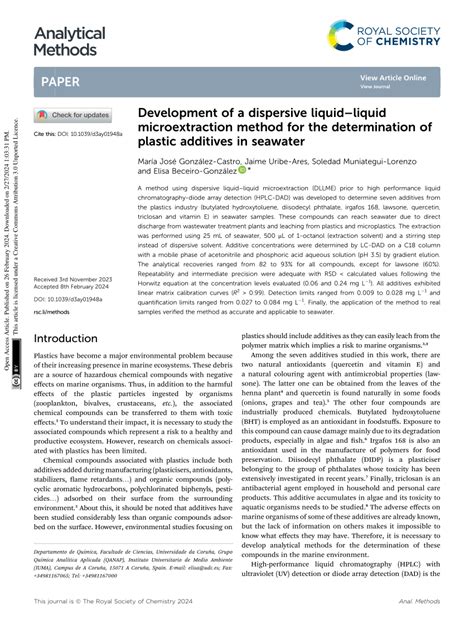 Pdf Development Of A Dispersive Liquid Liquid Microextraction Method