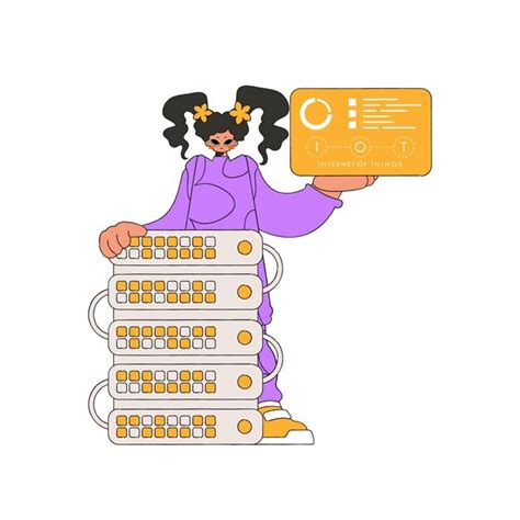 Premium Vector Girl Stands Near Server Holding Iot Logo