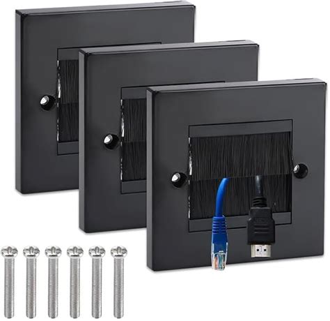 Adertos 3 Pcs Brush Wall Plate Cable Passthrough Wall Outlet Wall