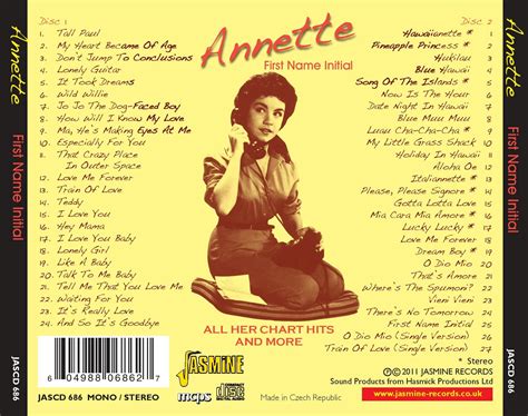 Annette Funicello First Name Initial All Her Chart Hits And More