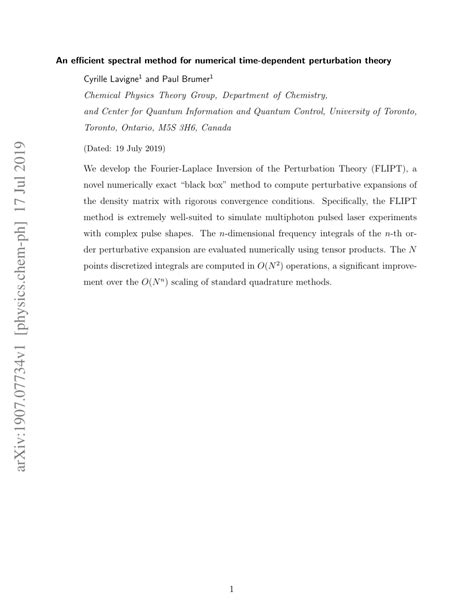 Pdf An Efficient Spectral Method For Numerical Time Dependent