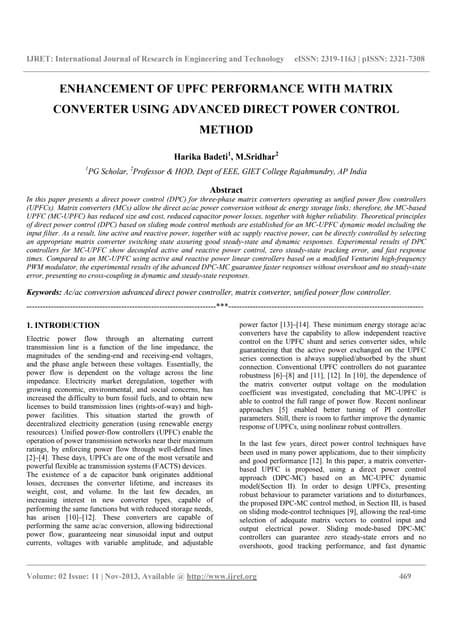 Enhancement Of Upfc Performance With Matrix Pdf