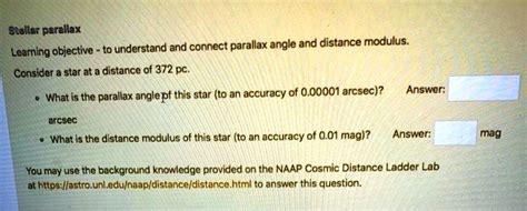 Solved Stellar Parellax Learning Objective To Understand And Connect
