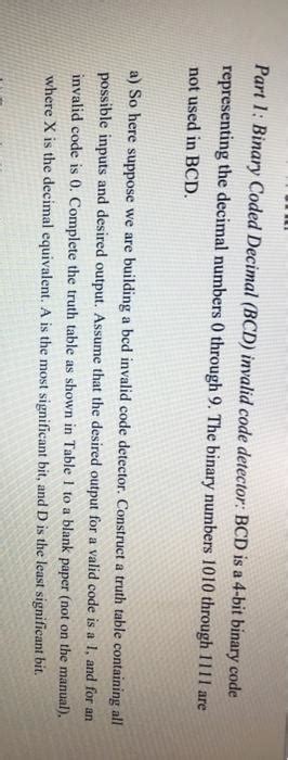 Part 1 Binary Coded Decimal Bcd Invalid Code