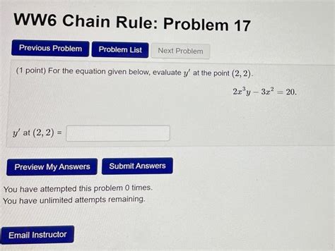 Solved WW Chain Rule Problem Previous Problem Problem Chegg Com