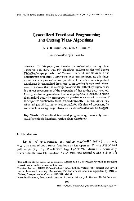 Pdf Generalized Fractional Programming And Cutting Plane Algorithms