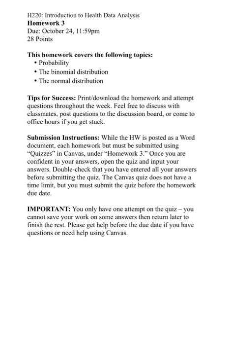 Solved H220 Introduction To Health Data Analysis Homework 3