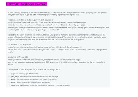 Rest Api Timed Assessment Challenge 1 Rest Api Total Goals By A Team Round Sf Team1