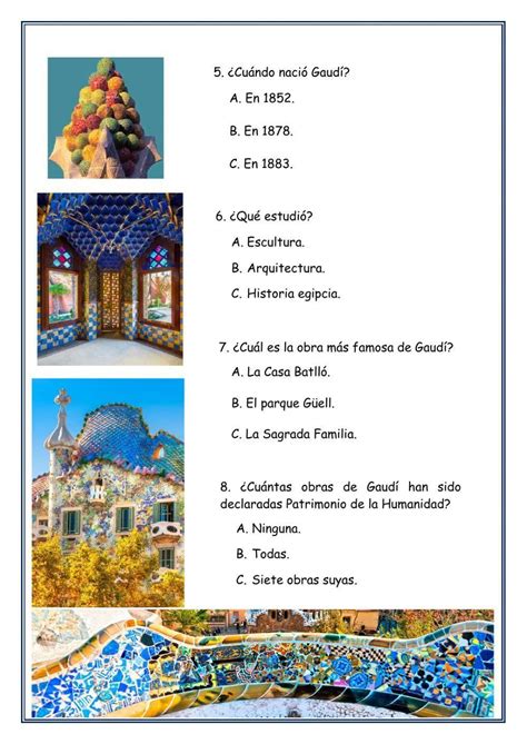 Comprensión Antoní Gaudi Spanish Classroom Decor Gaudi Spanish