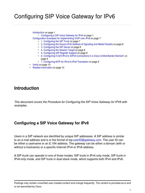 Configuring Sip Voice Gateway For Ipv6 Pdf I Pv6 Session Initiation Protocol