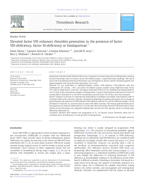 Pdf Elevated Factor Viii Enhances Thrombin Generation In The Presence