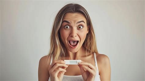 Emotional Young Woman With Positive Pregnancy Test Surprise And Joy