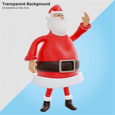 3d 렌더링 디지털 그림 산타 클로스 만화 캐릭터 손을 흔들며 무료 Psd 파일