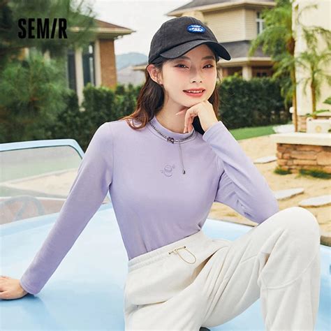 Semir 여성용 긴팔 티셔츠 작은 하이넥 벨벳 보터밍 티셔츠 2021 겨울 신상 자수 귀여운 풀오버티셔츠 Aliexpress