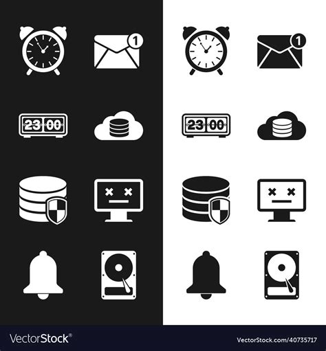 Set Cloud Database Retro Flip Clock Alarm New Vector Image