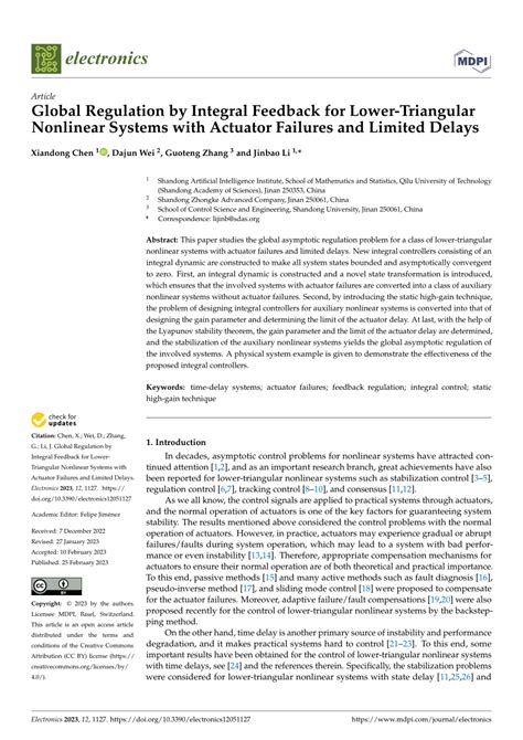 Pdf Global Regulation By Integral Feedback For Lower Triangular Nonlinear Systems With