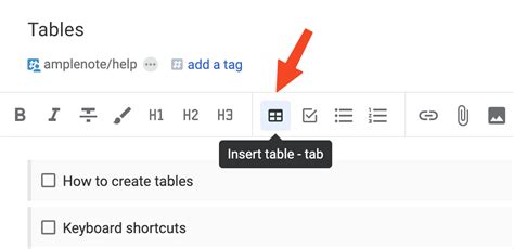 Tables Amplenote