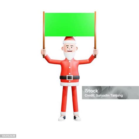 3d 캐릭터 일러스트 산타 클로스 두 손으로 녹색 플래카드를 들고 3차원 형태에 대한 스톡 벡터 아트 및 기타 이미지 3차원 형태 개념 개념과 주제 Istock