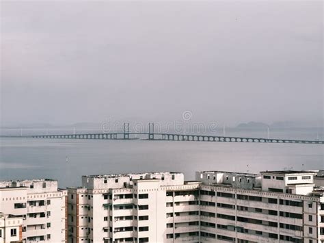 The Penang Second Bridge Spanning The Strait Behind Residential Blocks