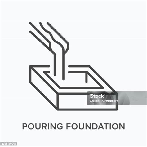 파운데이션 플랫 라인 아이콘을 붓습니다 콘크리트 구조의 벡터 윤곽선 그림입니다 건축 산업을 위한 블랙 씬 리니어 픽토그램 따르기에 대한 스톡 벡터 아트 및 기타 이미지