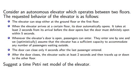 Solved Consider An Autonomous Elevator Which Operates