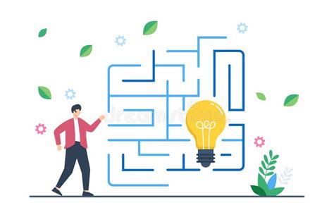 Flat Illustration Of Person Navigating Maze With Lightbulb Guiding Innovation And Problem