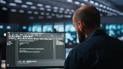 It Supervisor Overseeing Server Room Running Code On Pc Troubleshooting Rigs Technology Stock