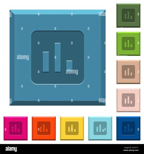 Chart Engraved Icons On Edged Square Buttons In Various Trendy Colors