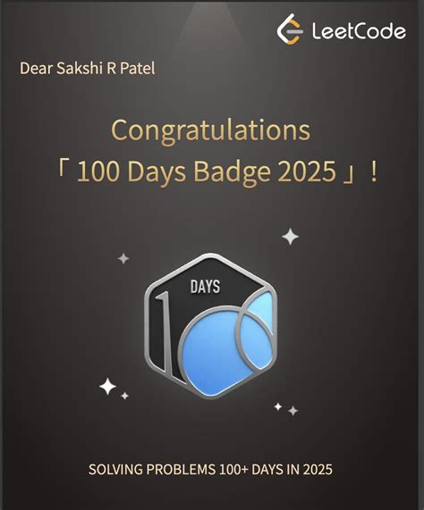 Leetcode 100daysofcode Codingchallenge Developerjourney Problemsolving Sakshi Patel