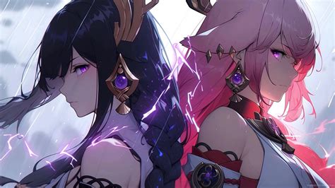 Raiden Shogun X Miko Genshin Impact Live Wallpaper Moewalls