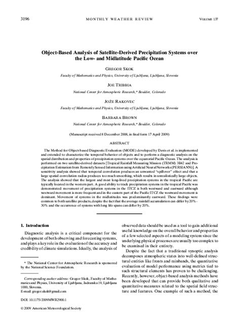 Pdf Object Based Analysis Of Satellite Derived Precipitation Systems