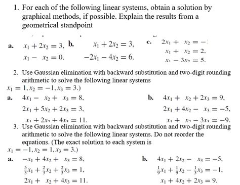 solved for each of the following linear systems obtain a