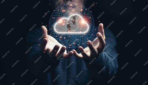 Premium Photo Man Holding Virtual Cloud Computing On Hand With Connection Line