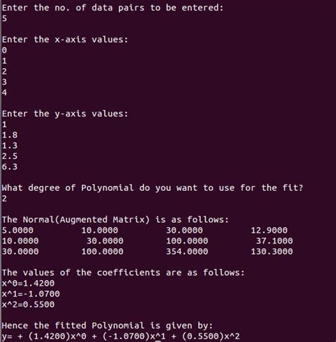 C Program For Polynomial Fit Least Squares