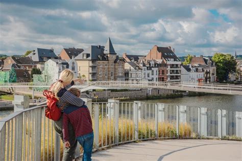Tourists Look At The Meuse River In The City Of Namur Stock Image Image Of Grognon Landscape