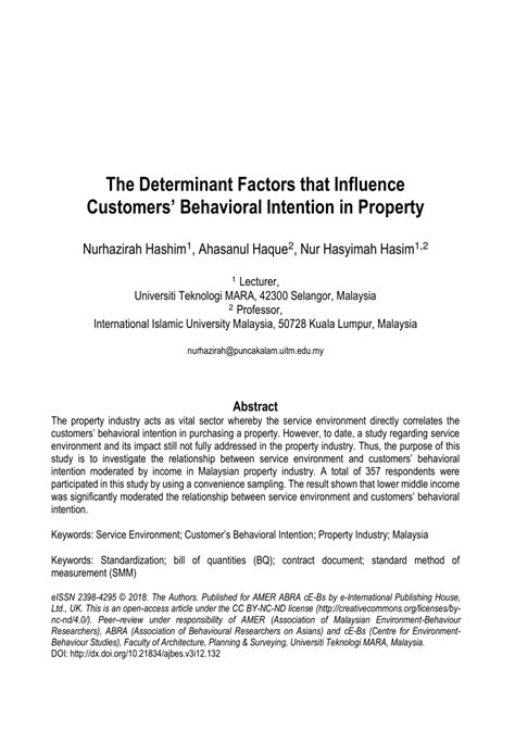 Pdf The Determinant Factors That Influence Customers Behavioral
