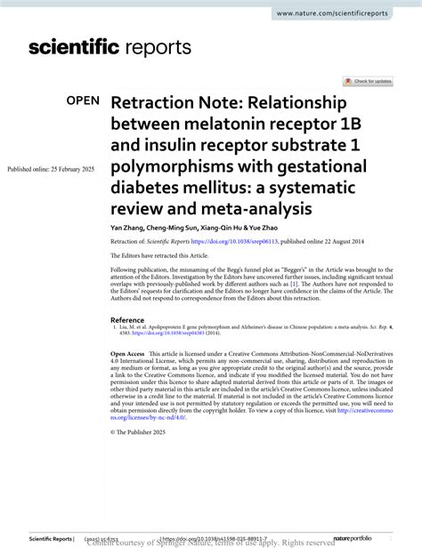 Pdf Retraction Note Relationship Between Melatonin Receptor 1b And Insulin Receptor Substrate