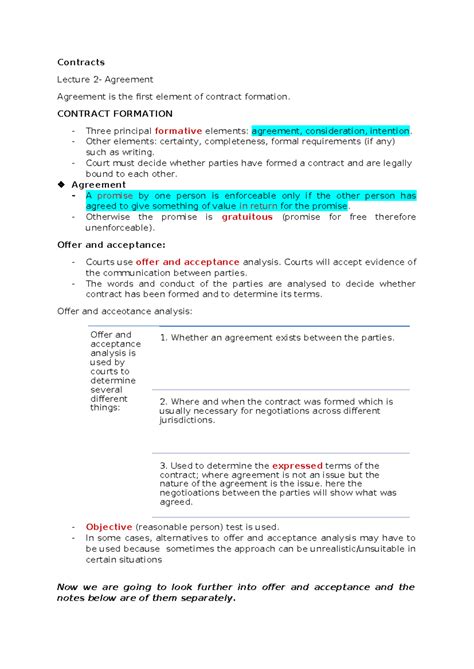 contracts lecture 2 agreement contracts lecture 2 agreement
