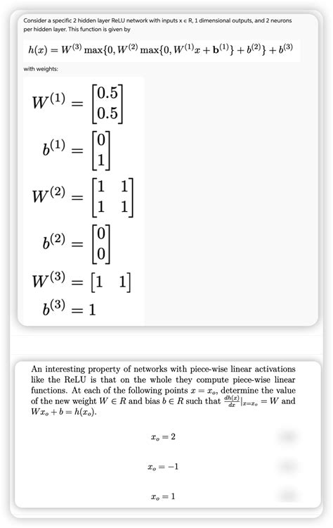 Solved Consider A Specific Hidden Layer ReLU Network With Chegg