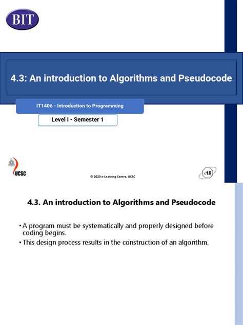 43 An Introduction To Algorithms And Pseudocode Level I Semester 1