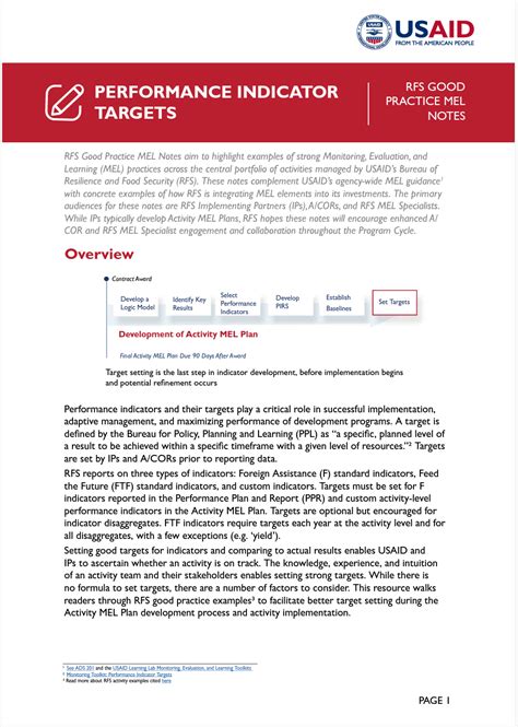 Usaid Rfs Good Practice Mel Notes Performance Indicator Targets Institute For Development Impact