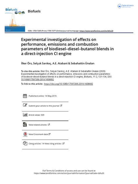 Experimental Investigation Of Effects On Performance Emissions And
