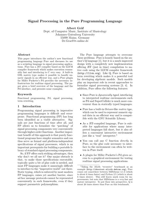 Pdf Signal Processing In The Pure Programming Language