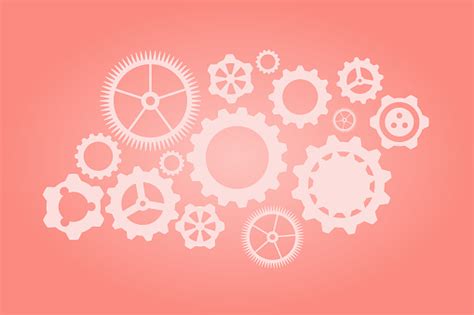 기어 세트입니다 핑크 산호 색상 배경에 기어입니다 벡터 일러스트입니다 기어를 작동 기계 장치입니다 핀 장치입니다 Progresiruet 장치입니다 개념에 대한 스톡 벡터