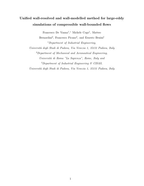 Pdf A Unified Wall Resolved Wall Modelled Method For Large Eddy Simulations Of Compressible